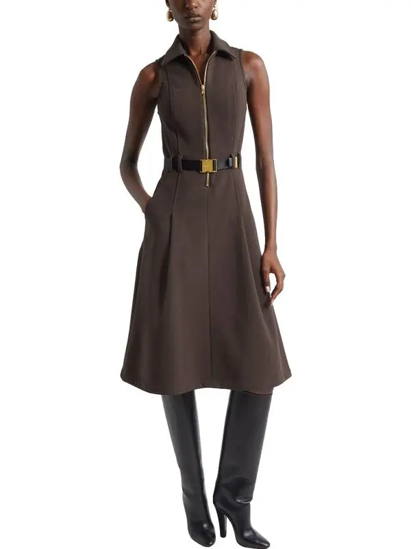 L'Agence Kylo Belted Sleeveless Shirt Dress - Dark Brown