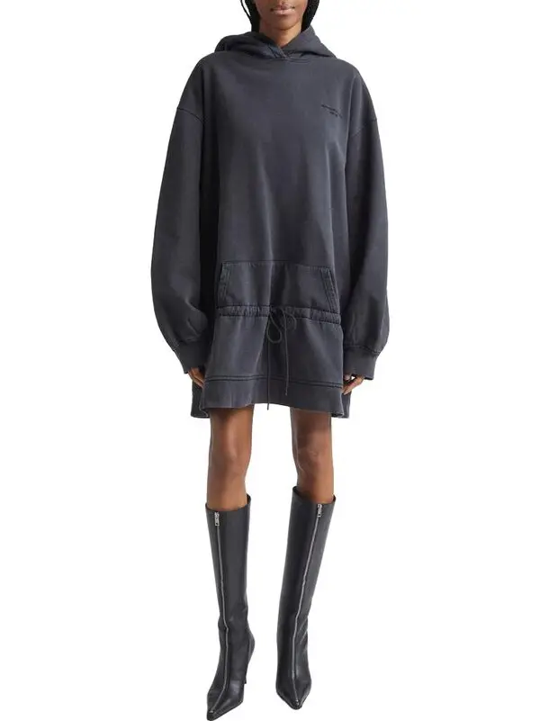 Alexander Wang Dropped Waist Hoodie Sweatshirt Dress - Washed Black