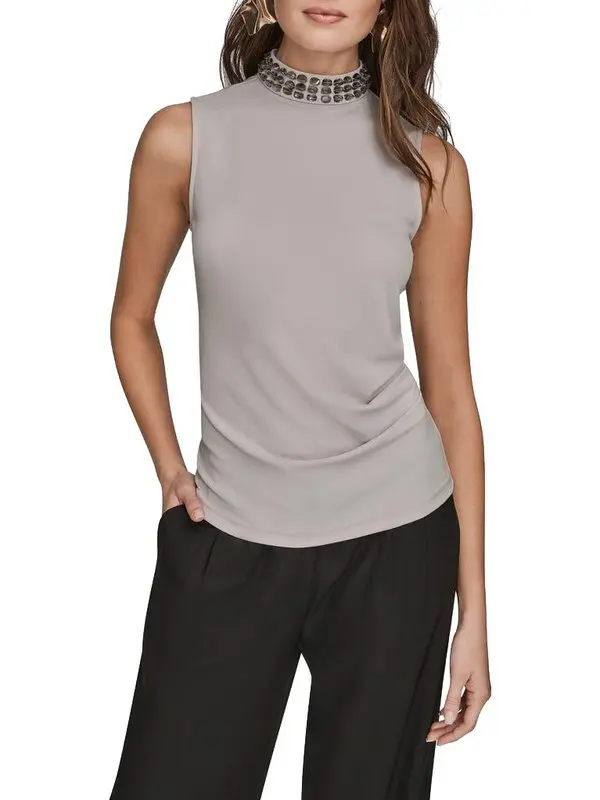 Donna Karan New York Beading Mock Neck Sleeveless Top - Vapor