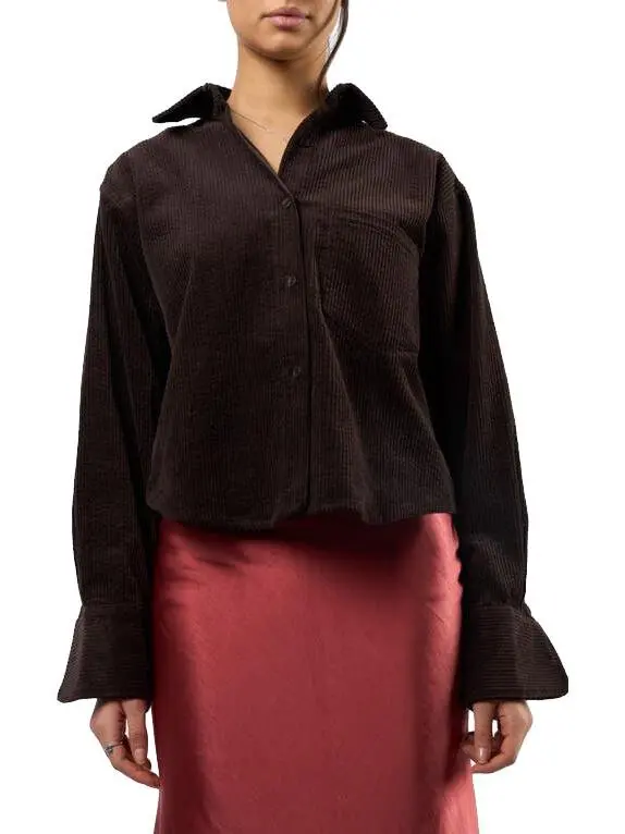 VIENS AVEC MOI The Odyssey Crop Corduroy Shirt - Brown