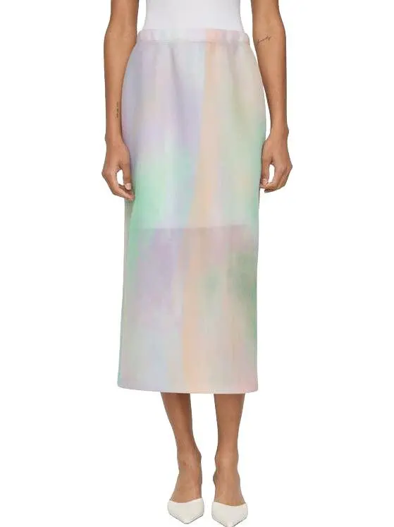 Lafayette 148 New York Printed Neoprene Midi Skirt - Aurora Green Multi