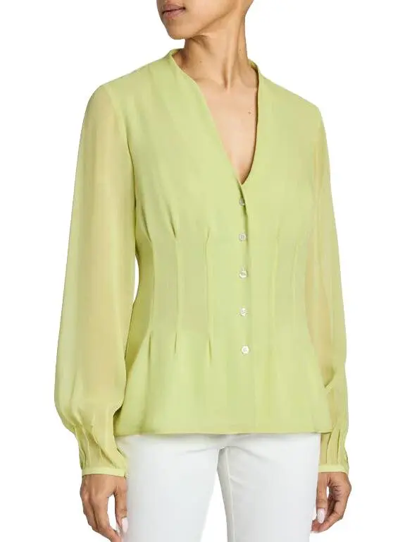 Santorelli Winnie Long Sleeve Buttoned Silk Georgette Blouse - Pistachio