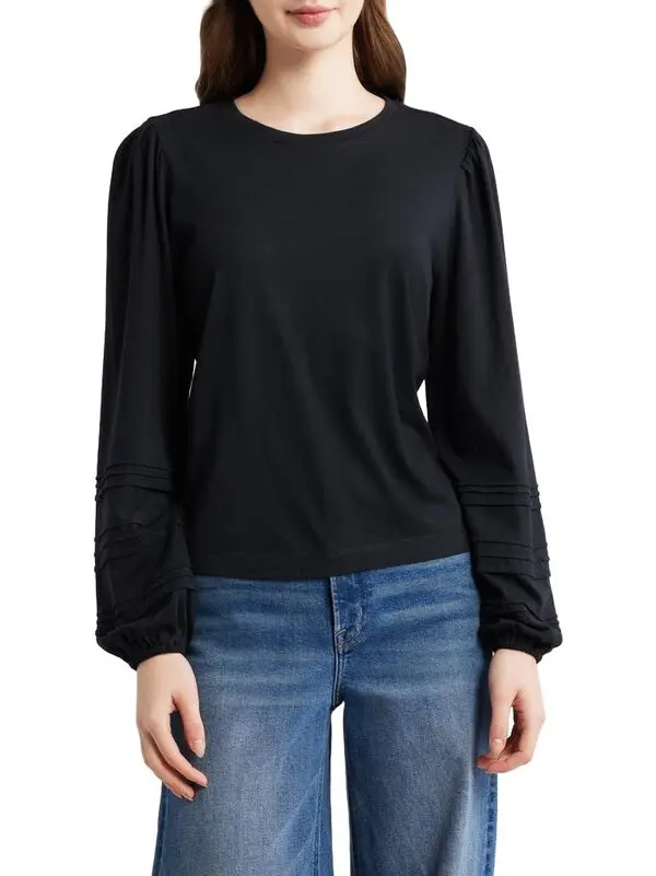 Paige Cyrano Pintuck Jersey Top - Black