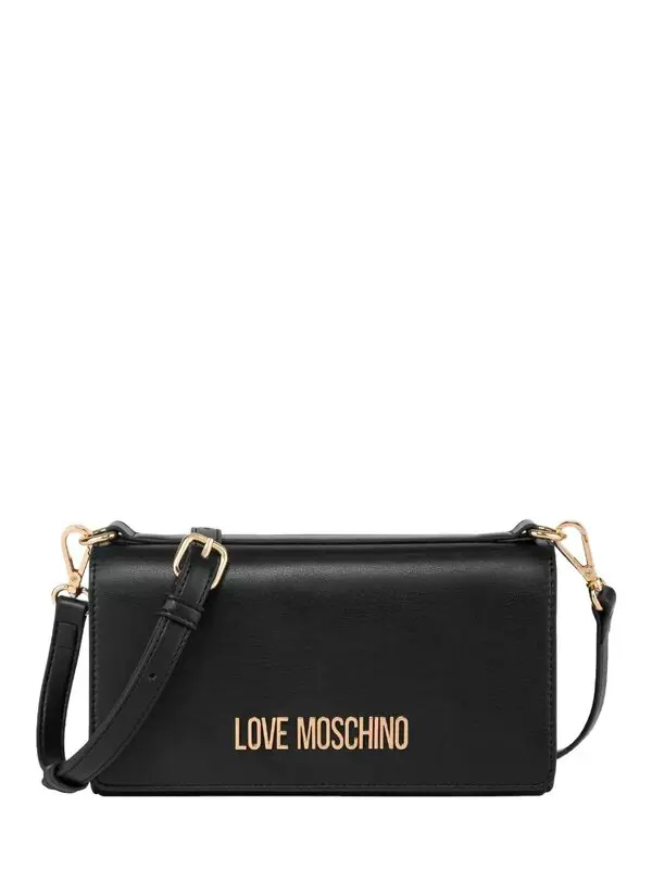Moschino Logo Plaque Shoulder Bag - Black