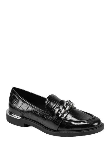 Dkny Ryleigh Embossed Loafer With Chain - Black