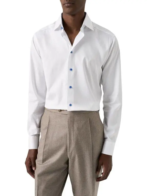 Eton Contemporary Fit Geometric Twill Dress Shirt - White