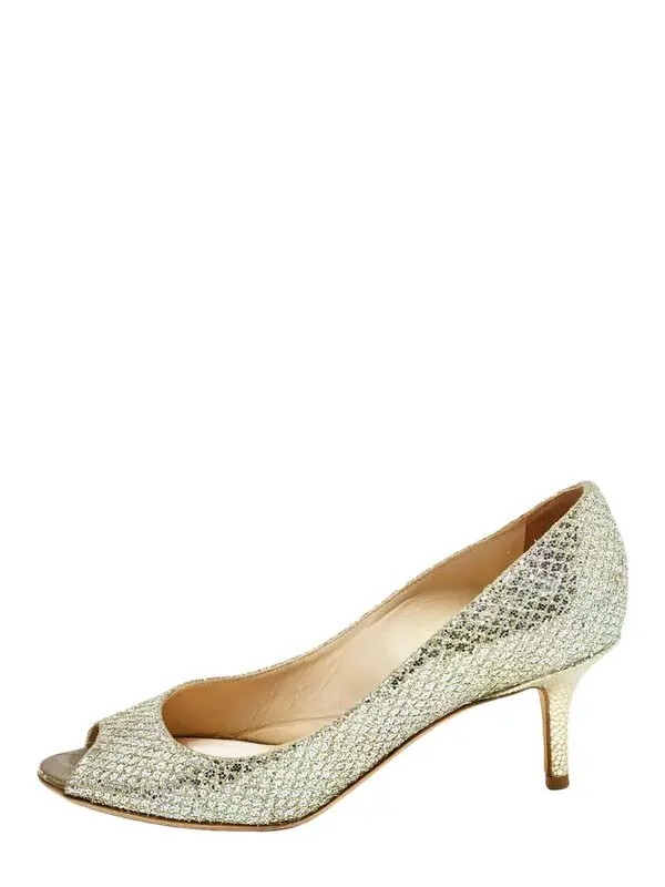 JIMMY CHOO Glitter Peep-toe Isabel Pumps - Silver