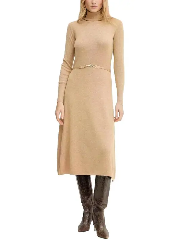 FRACOMINA Embellished Belt Roll-neck Dress - Neutrals