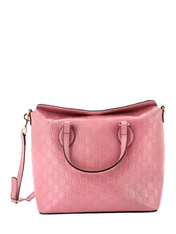 Gucci Signature Fold Over Tote Sisma Leather Medium Satchel - Pink