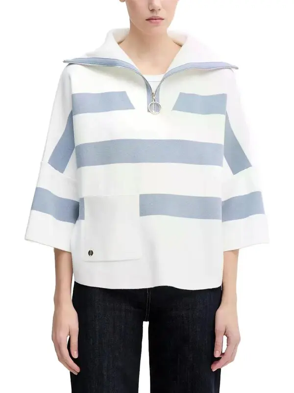Joseph Ribkoff Striped Zip-up Sweater - White