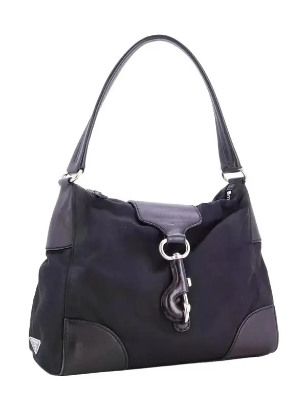Prada Hook Hobo Nylon Shoulder Bag - Black