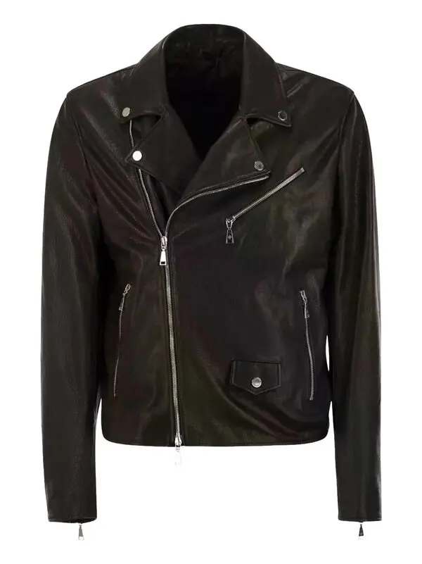 Tagliatore Leather Biker Jacket - Brown