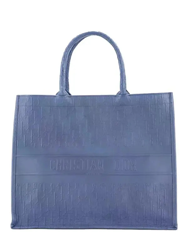 Dior Book Oblique Embossed Calfskin Large Tote Bag - Blue