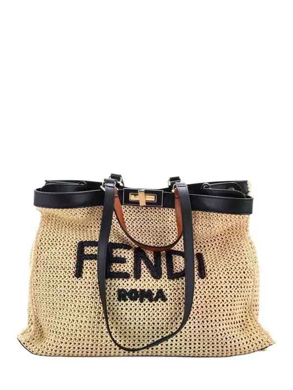 Fendi Peekaboo X-raffia Medium Tote Bag - Neutrals