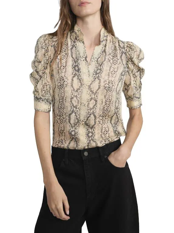 FRAME The Gillian Snake Print Silk Top - Camel Multi