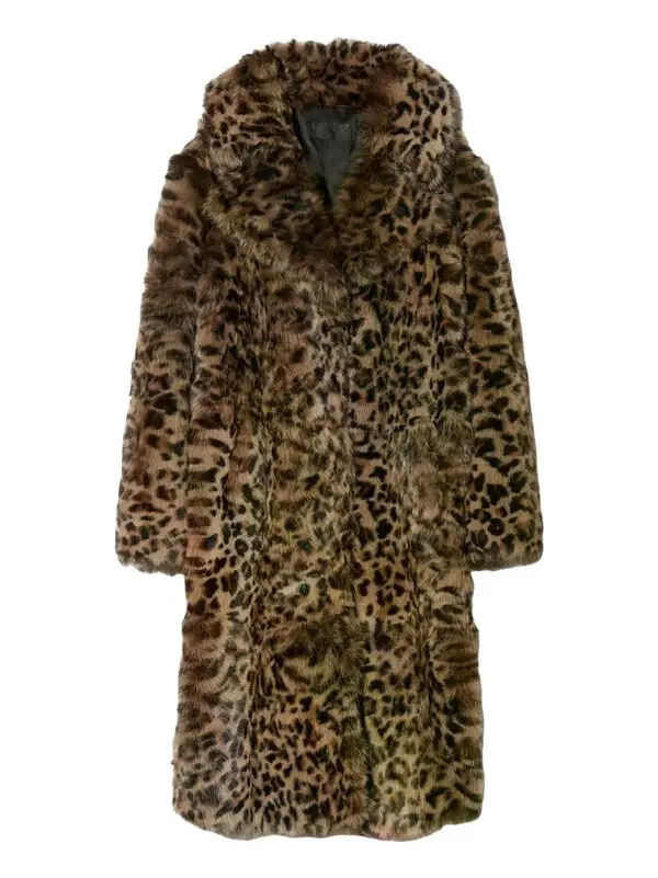 NILI LOTAN Leopard-print Fur Coat - Brown