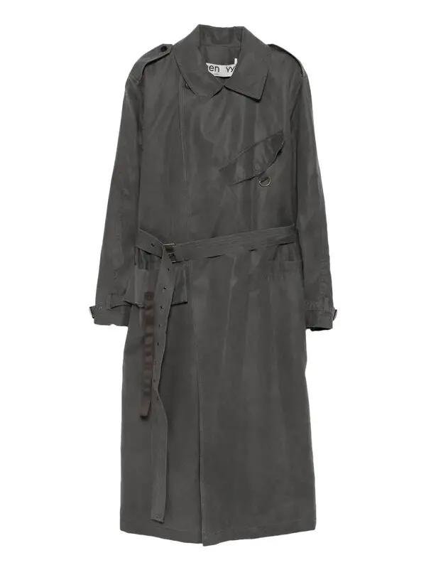 OPEN YY Maxi Belted Trench Coat - Grey