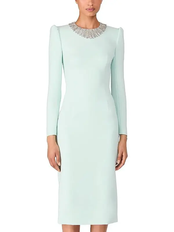 Jenny Packham Long-sleeve Embellished Neckline Midi Dress - Lagoon