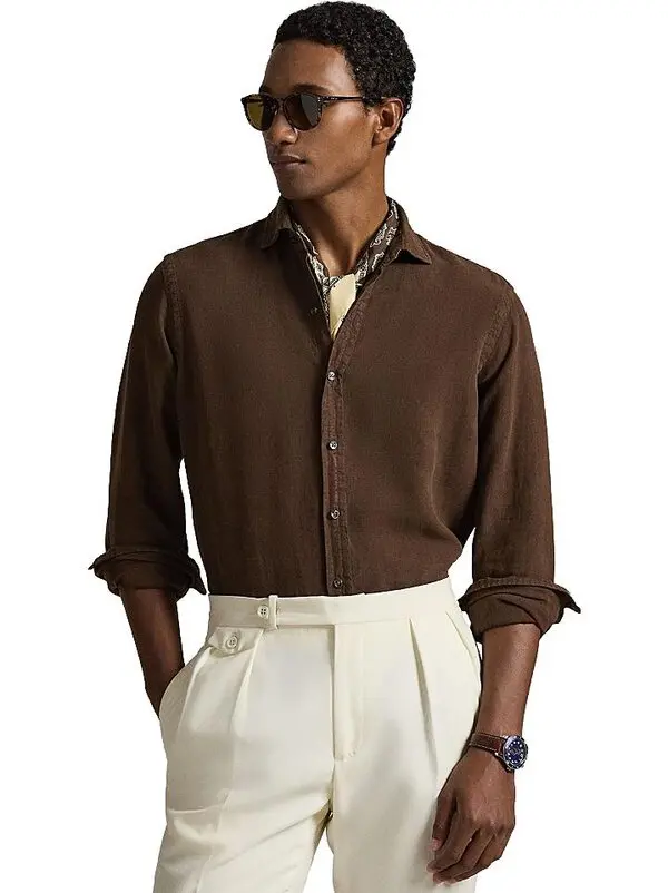 Polo Ralph Lauren Classic Fit Slub Linen Shirt - Dark Beech