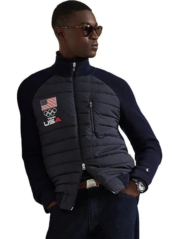 Polo Ralph Lauren Team Usa Hybrid Full-zip Sweater - Navy