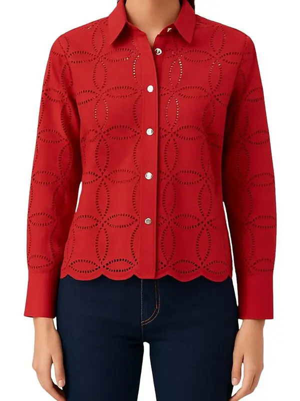 Mint Velvet Broderie Cropped Shirt - Red