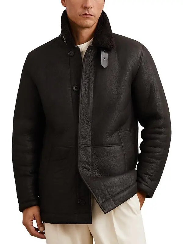 REISS Raven Shearling Jacket - Brown