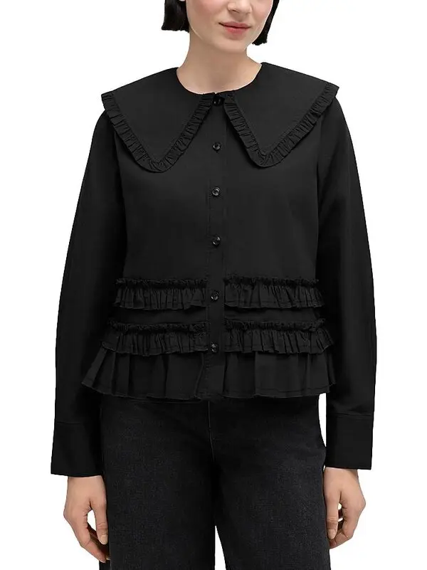 GANNI Ruffle Trim Shirt - Black