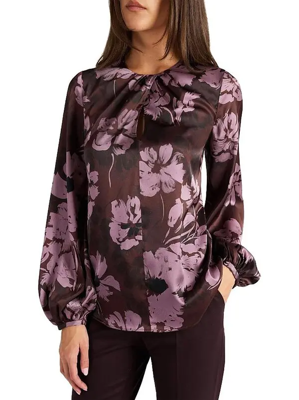 Santorelli Elena Floral Twill Crepe Blouse - Raisin