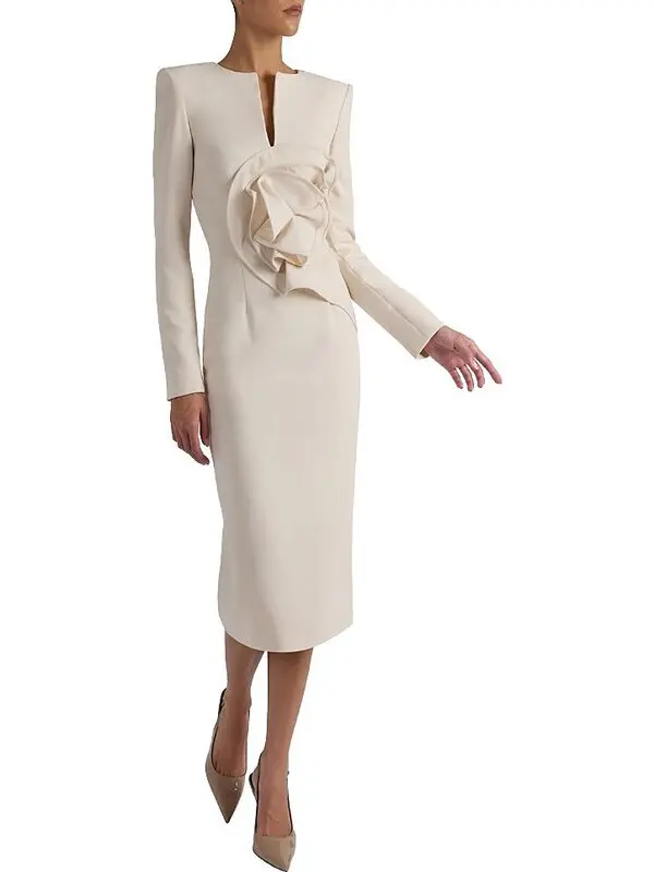 Santorelli Maya Long Sleeve Midi Dress With Floral Applique - Cream