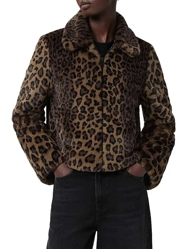 ALLSAINTS Saye Faux Fur Jacket - Leopard Brown