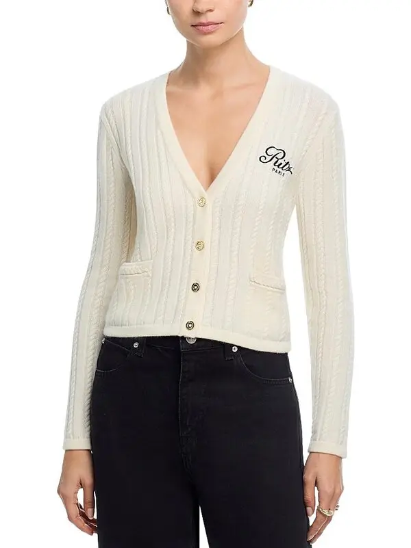 FRAME Cable Knit Cashmere Cardigan - Cream
