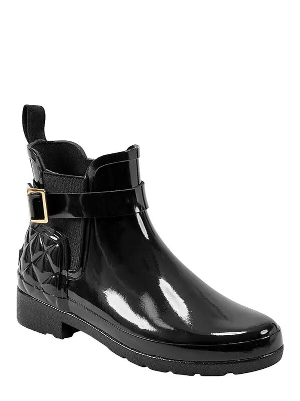 Hunter Refined Quilted Rubber Chelsea Boots - Black