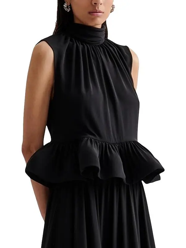 MALINA Lune Halterneck Frilled Hem Blouse Top - Black