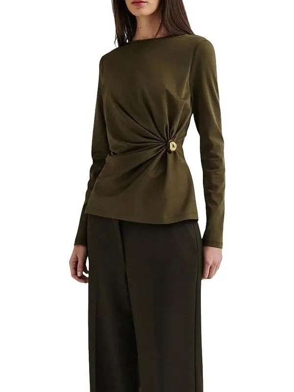 MALINA Mailey Jersey Brooch Top - Olive