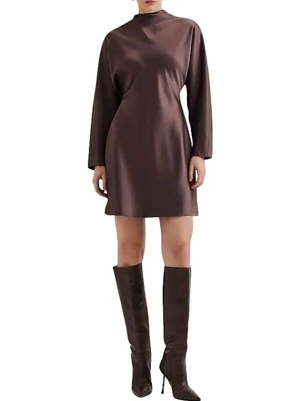 MALINA Zora Barrel Long Sleeve Mini Dress - Chocolate