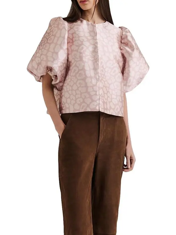 MALINA Cleo Blouse Balloon Sleeve - Beige Leo