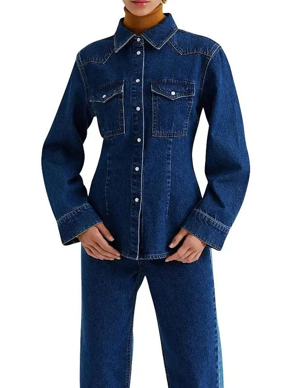 MALINA Anthea Fitted Waist Denim Shirt - Dark Blue Wash