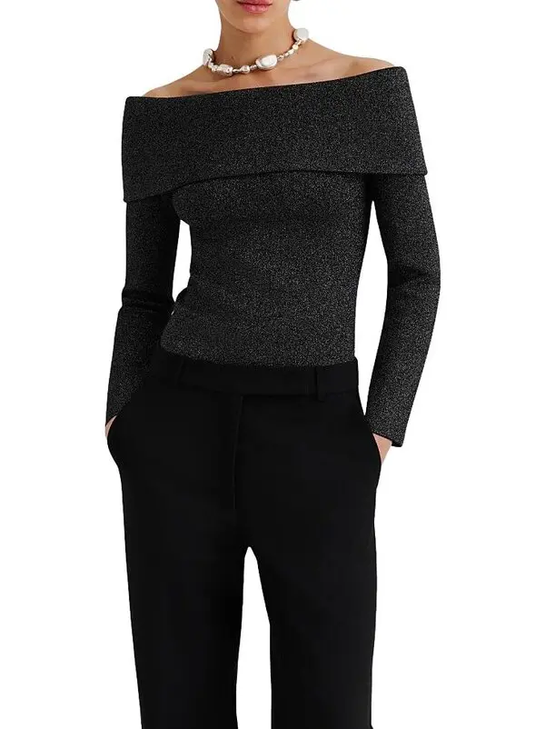 MALINA Cirella Knitted Off-the-shoulder Top - Black Metallic