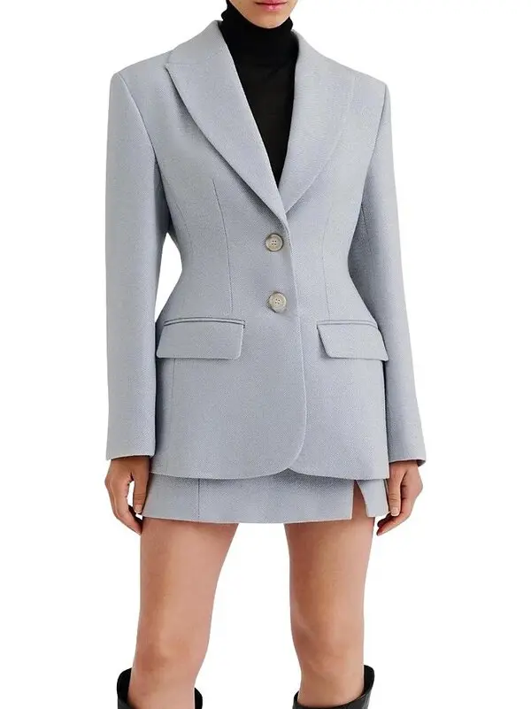 MALINA Ella Tailored Peplum Blazer - Blue Fishbone