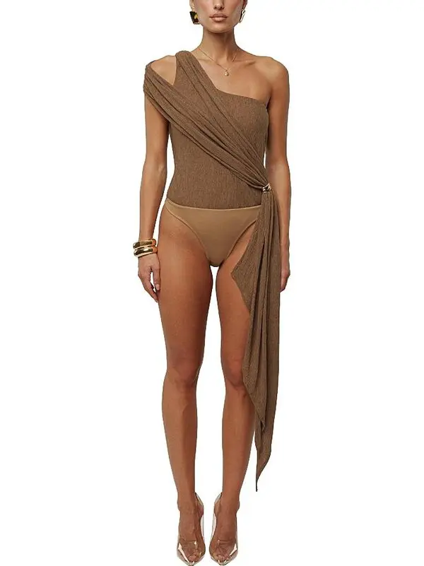 JLUXLABEL Lovina Drape Bodysuit - Brown