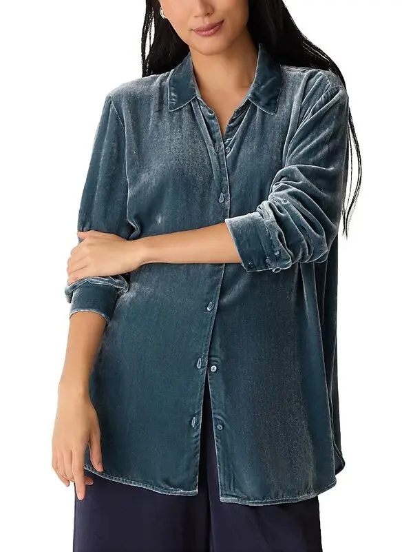 Eileen Fisher Classic Collar Long Shirt - Sea Spray