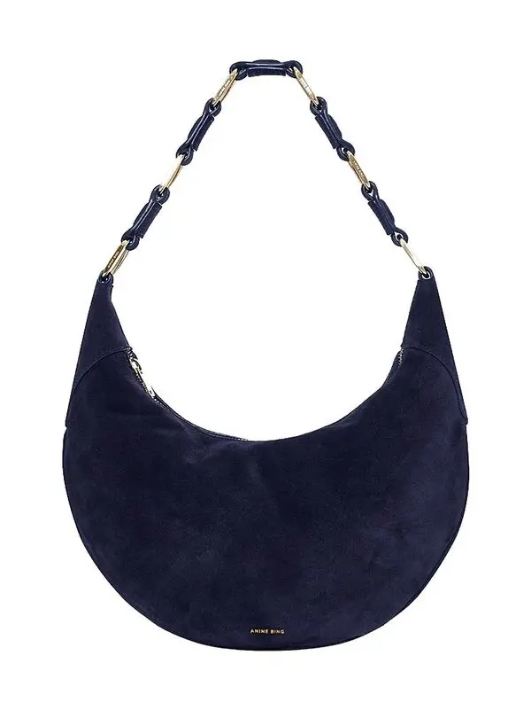 ANINE BING Kate Suede Hobo Bag - Navy