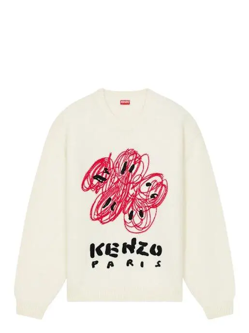 Kenzo Drawn Varsity Boke Flower Sweater - Off White