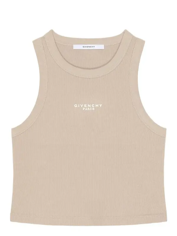 Givenchy Cropped Cotton Tank Top With Paris Print - Beige Cappuccino