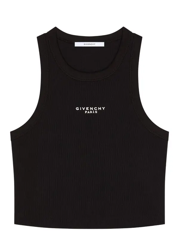 Givenchy Cropped Cotton Tank Top With Paris Print - Black
