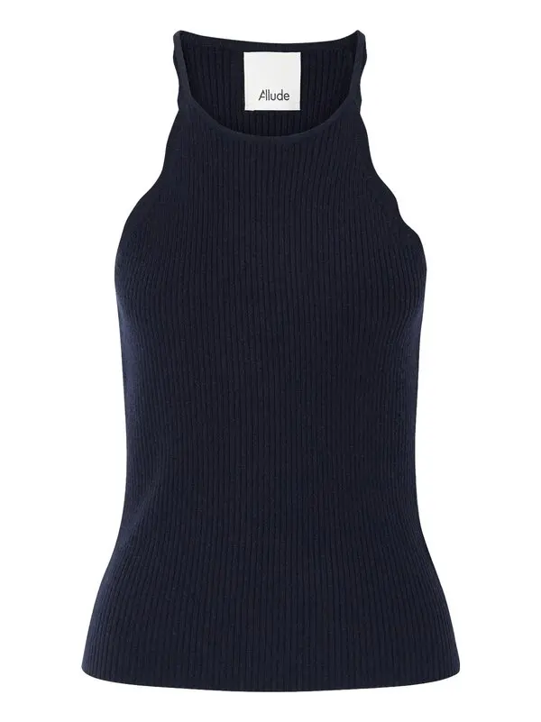 ALLUDE Ribbed Wool And Cashmere-blend Top - Blue