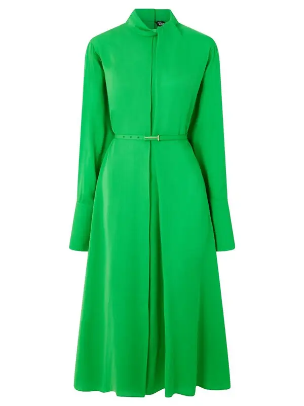 TOM FORD Embellished Belted Pleated Silk-georgette Midi Dress - Green