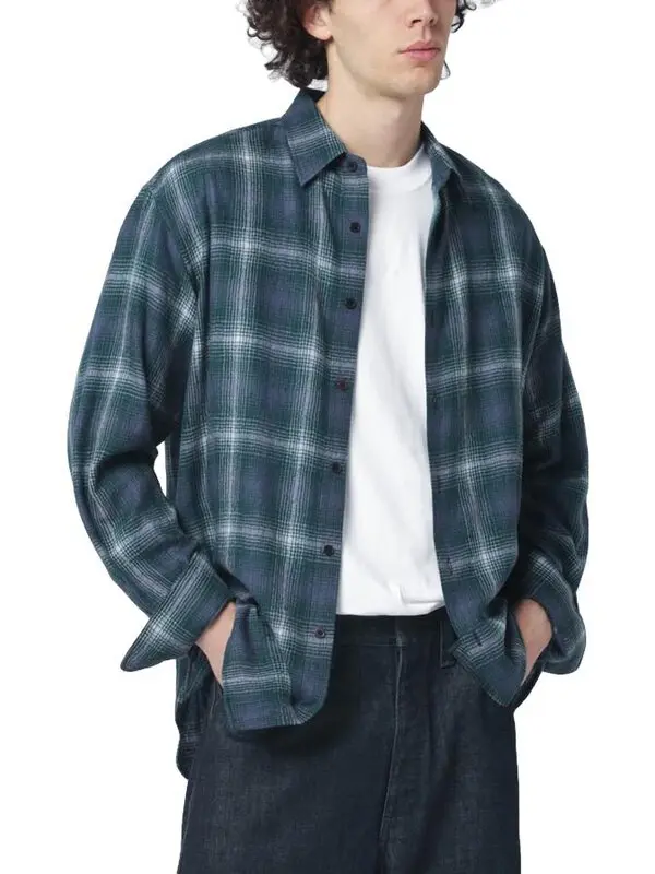 Auralee Green/navy Checked Wool Shirt - Multicolor