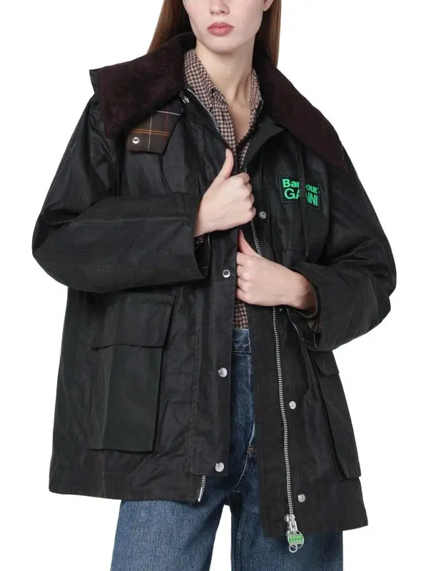 BARBOUR X GANNI Waxed Cotton Duffle Coat - Green