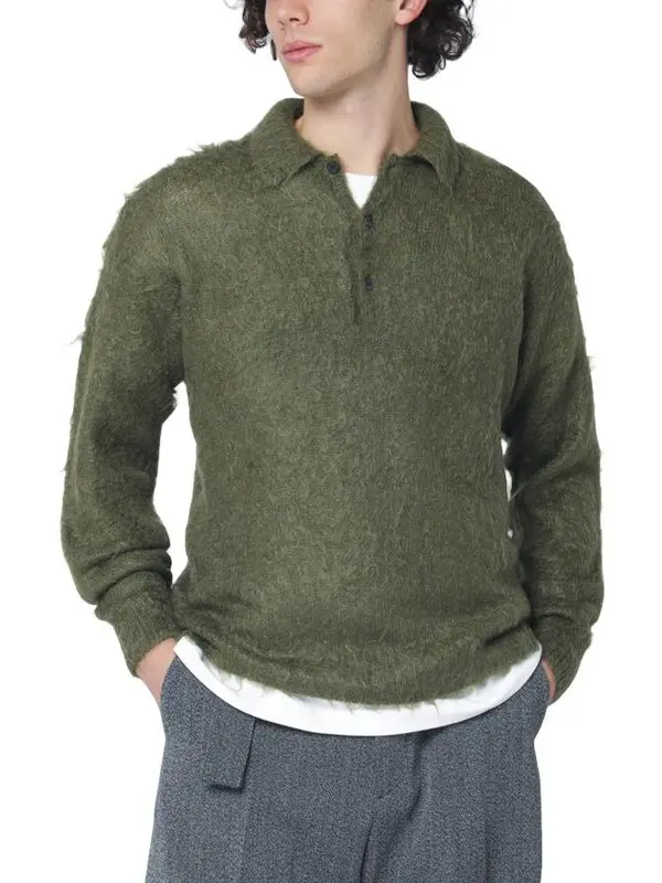 Auralee Olive Brushed Mohair-blend Polo - Green
